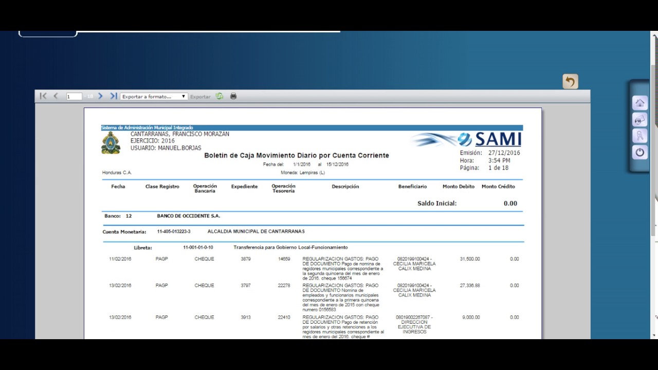 Generación de Reporte de Tesoreria por Libreta Individual en SAMI - YouTube