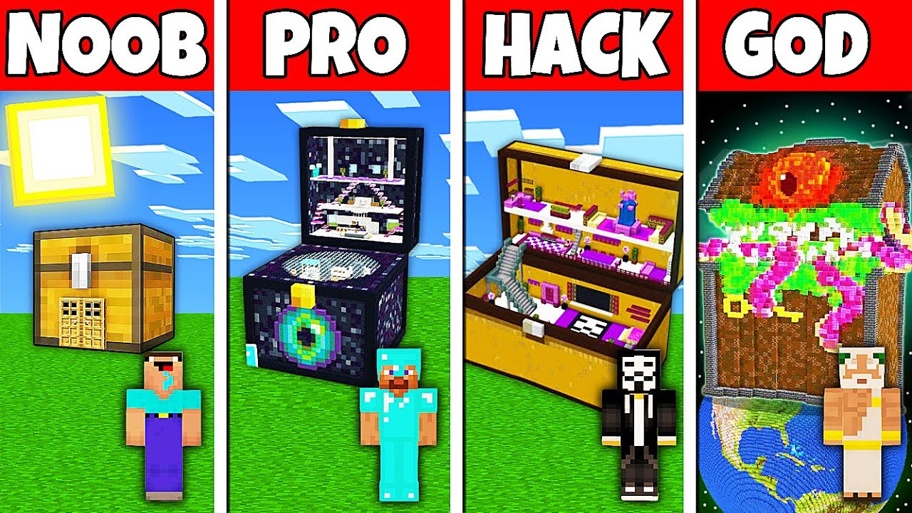 Minecraft Battle: NOOB vs PRO vs HACKER vs GOD! CHEST BLOCK BASE HOUSE ...