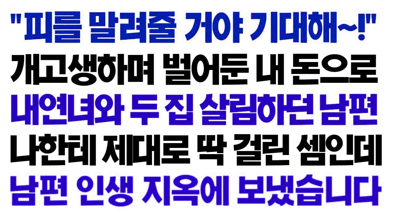 실화사연 개고생하며 벌어둔 내 돈으로 내연녀와 두 집 살림하던 남편 나한테 제대로 딱 걸린 셈인데 남편 인생을 지옥에 보냈습니다ㅣ라디오드라마ㅣ사이다사연ㅣ Youtube
