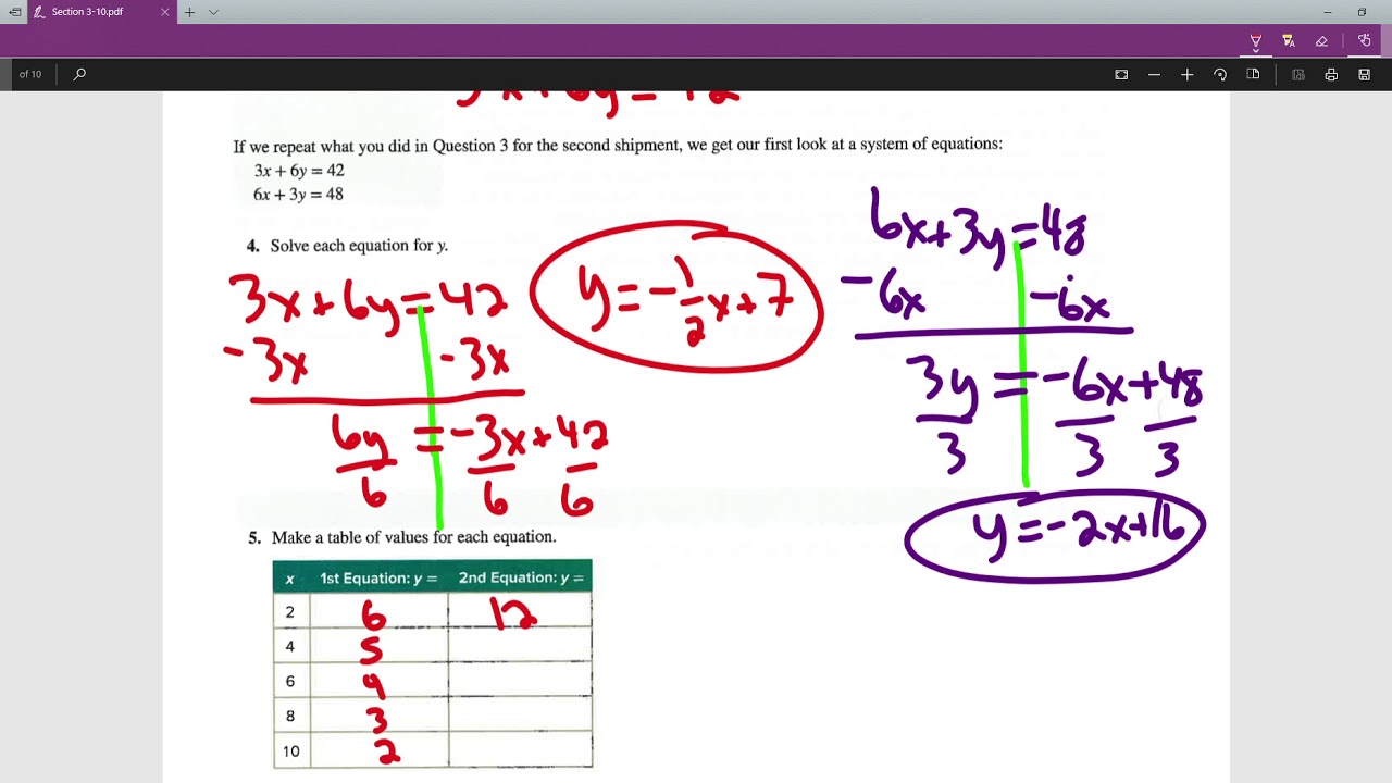 Lesson 3-10 (Solving Problems with Systems of Equations) Class Work ...