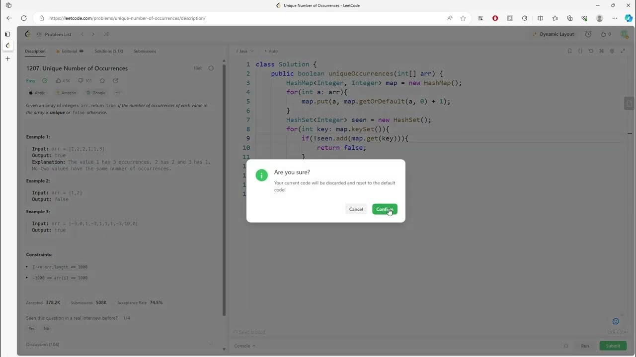 LeetCode 1207 | Unique Number of Occurrences | HashMap | Counting Array | Java - YouTube