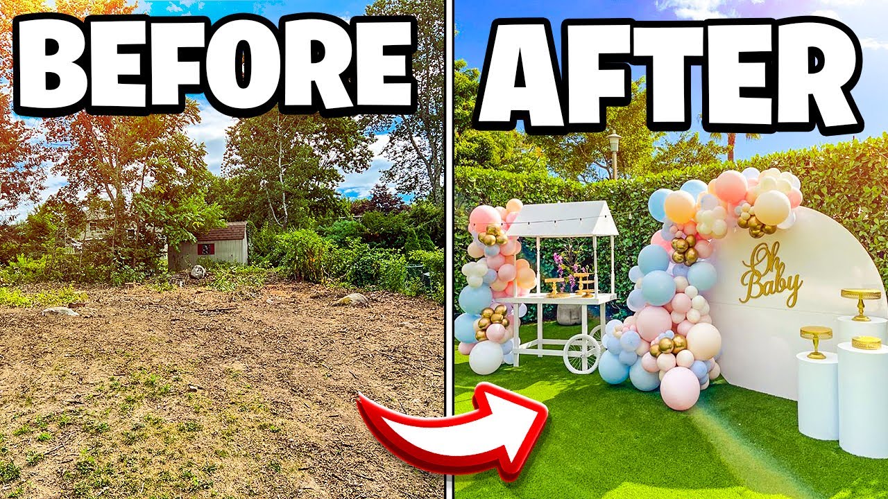 TRANSFORMING OUR BACK YARD TO DO OUR GENDER REVEAL PARTY - YouTube