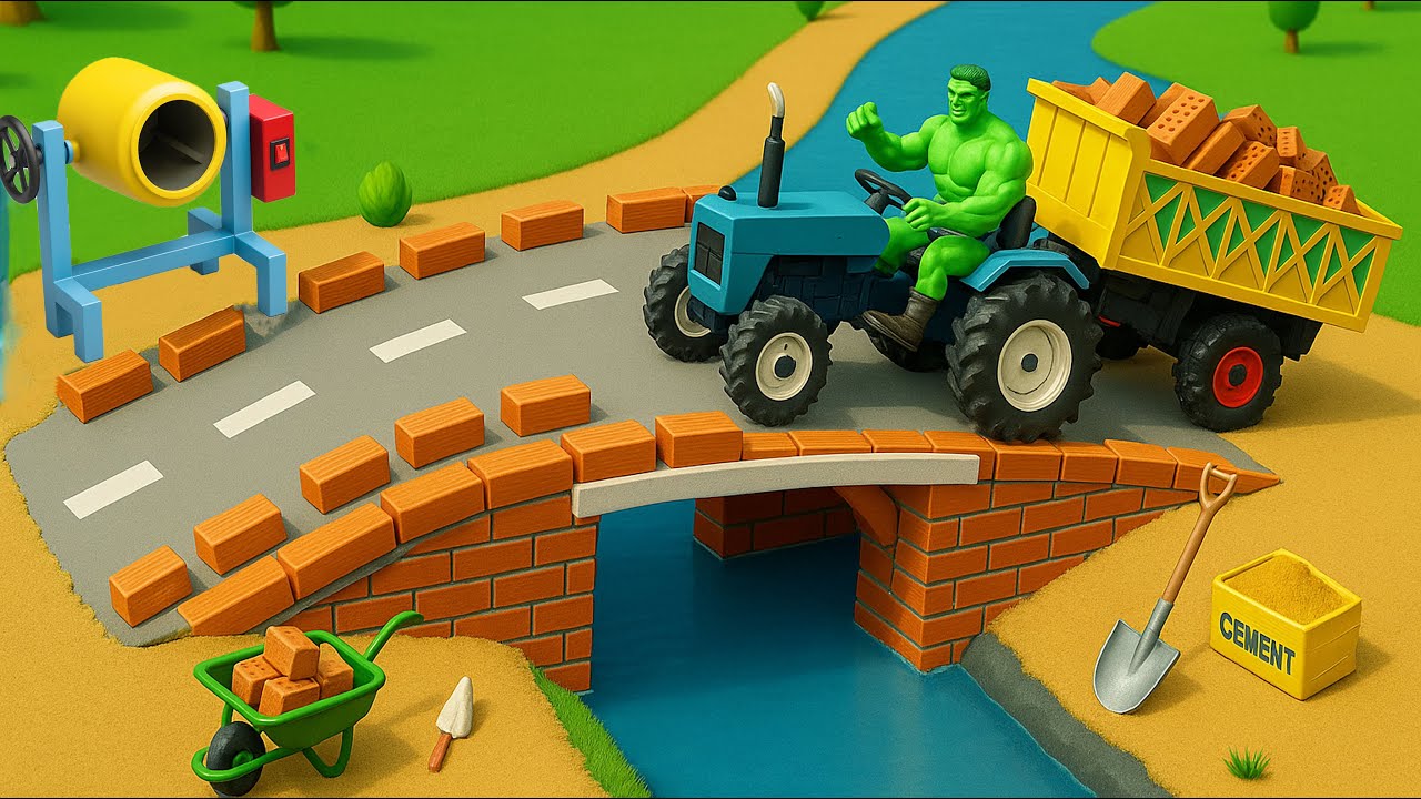 DIY Mini Truck Builds Brick & Metal Railing Bridge | Fun Construction ...