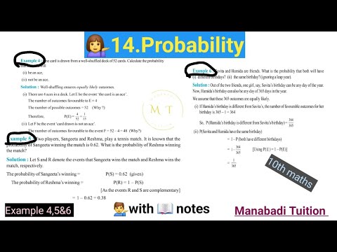 10th class math| Chapter 14|💁‍♂️ Probability|💁 Example 4,5&6 |part 2 ...