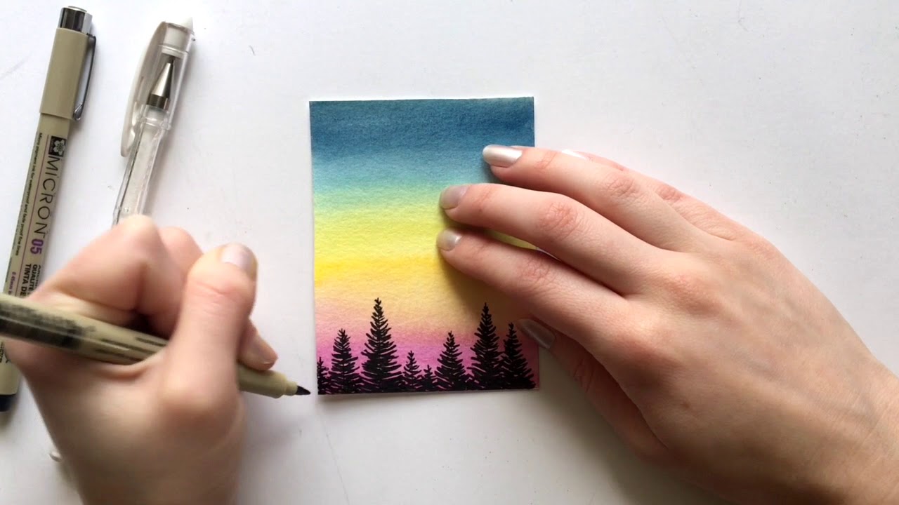 Forest at Sunset: Drawing Timelapse - YouTube