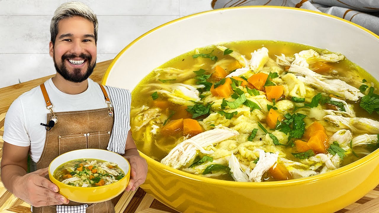 Whole Chicken Crockpot Soup! Drop Noodles | Throw and Go - YouTube