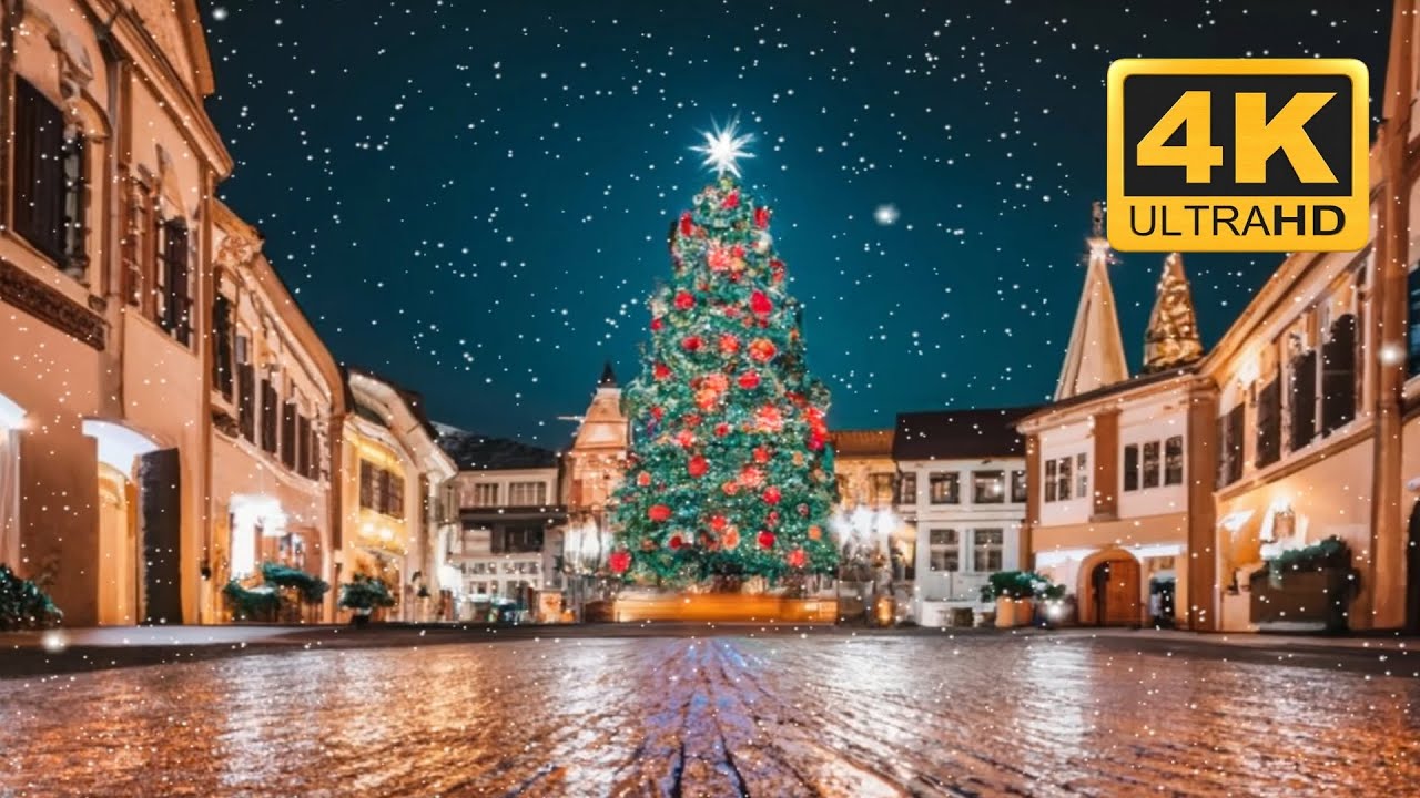 🎄 Sapin de Noël Enchanté: Village Paisible en Animation 4K 🏡 | Fond d ...