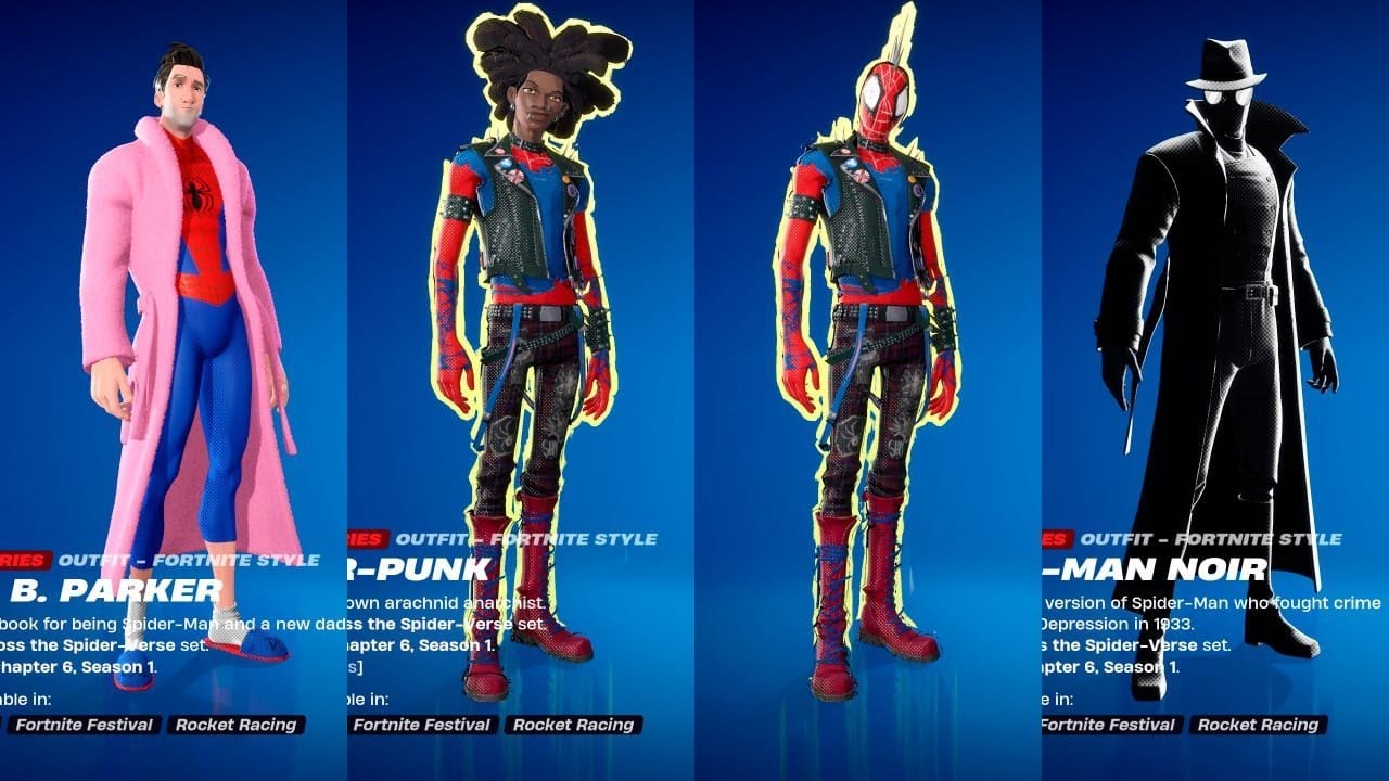 NEW FORTNITE SPIDER-VERSE SKINS!!! SPIDER-PUNK, SPIDER NOIR AND PETER B ...