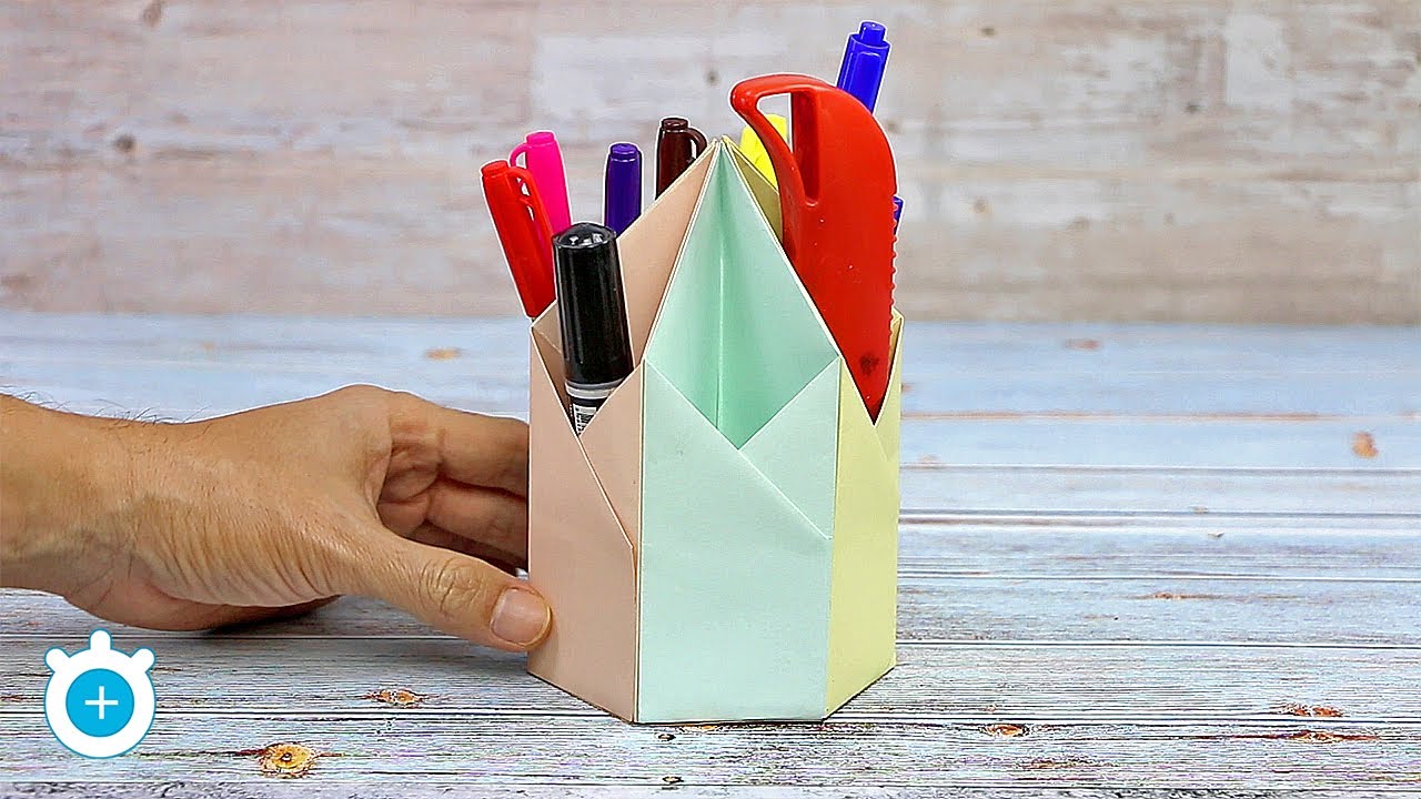 How To Make Paper Pen Stand | DIY Paper Pen Holder | LampZoom - YouTube