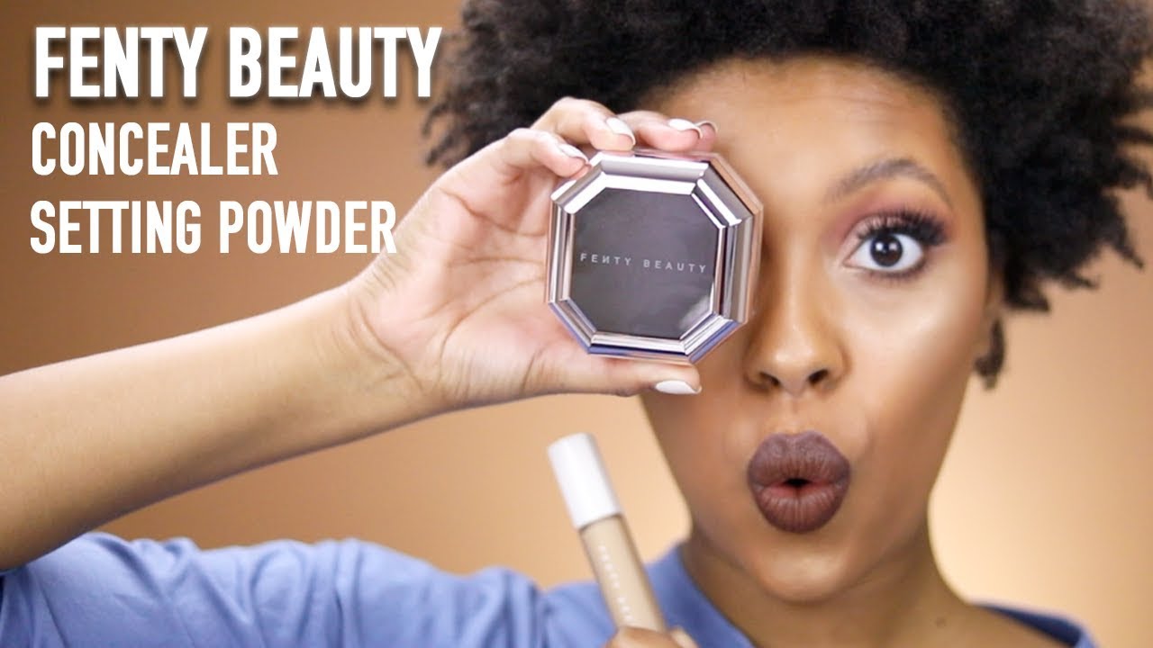 FENTY BEAUTY CONCEALER AND SETTING POWDER REVIEW - YouTube