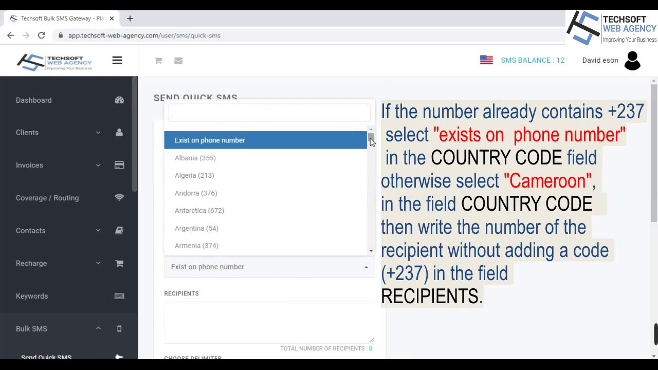 Send Quick SMS on Techsoft Bulk SMS - YouTube
