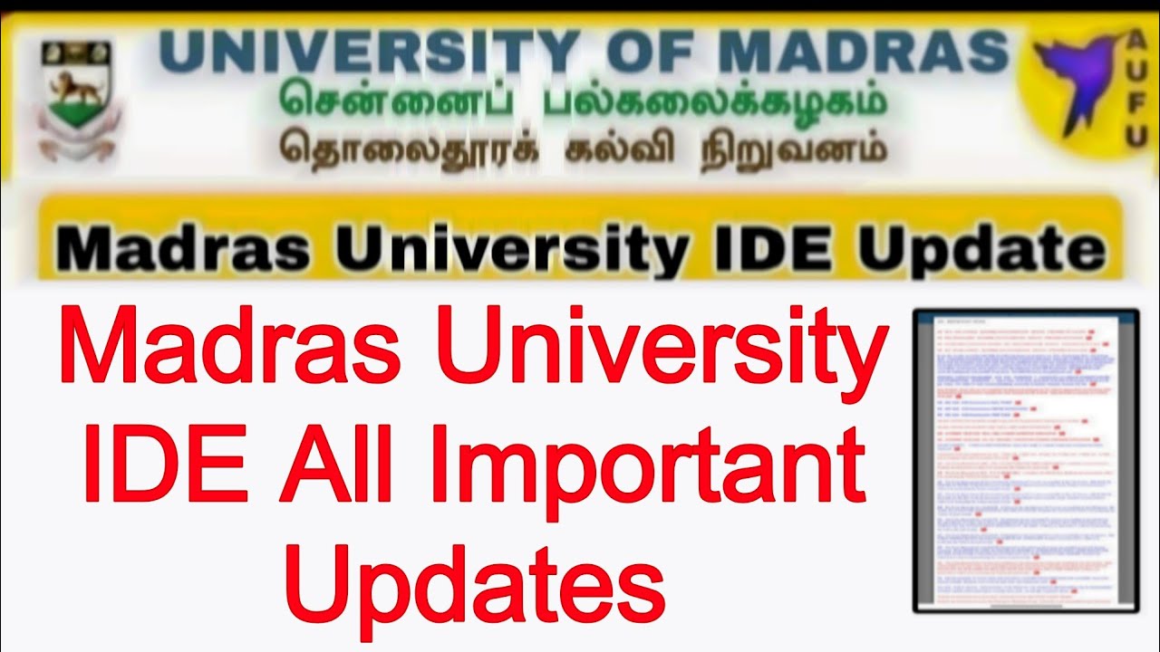 Madras University IDE Today Important Updates 👍 - YouTube