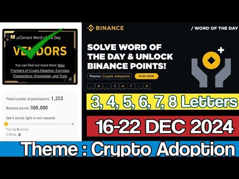 Binance Word of the day today Crypto theme Crypto Adoption 2024 wotd answer 16-22 December 24 ...