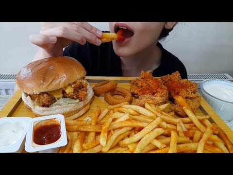 ASMR NEFİS MENÜM : TAVUK BURGER 🍔  ,ÇITIR TAVUK VE PATATES KIZARTMASI 🍟 (EATİNG SHOW) SUDE ASMR 