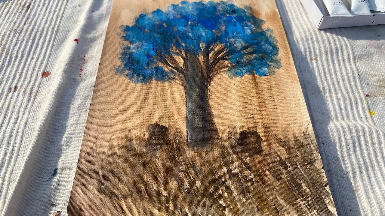 Tree acrylic painting|easy for beginners| #treepainting - YouTube