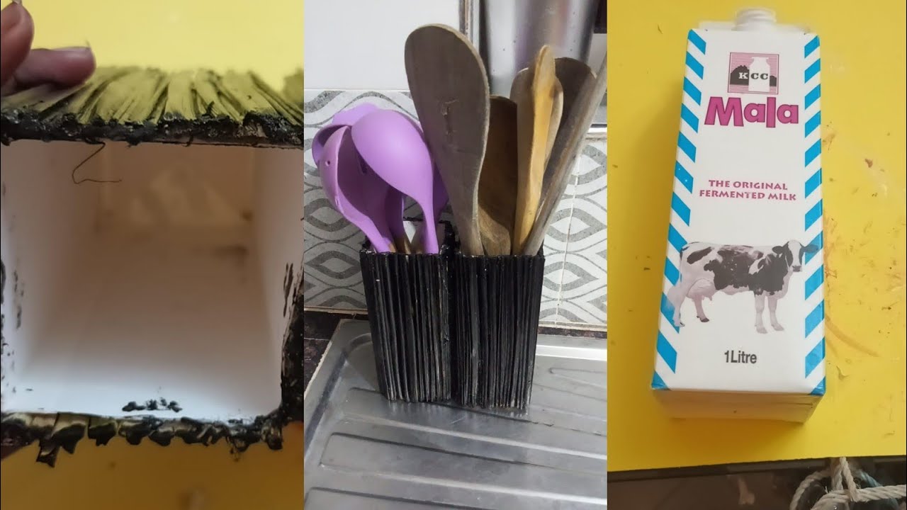 RECYCLING IDEAS:HOW TO MAKE SPOON/KNIFE HOLDER USING BOX MILK - YouTube