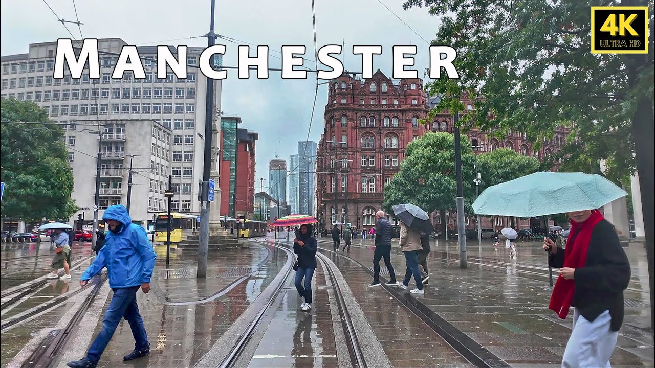 🇬🇧 Rainy day in Manchester, walking from St Peter's Sq via Piccadilly ...
