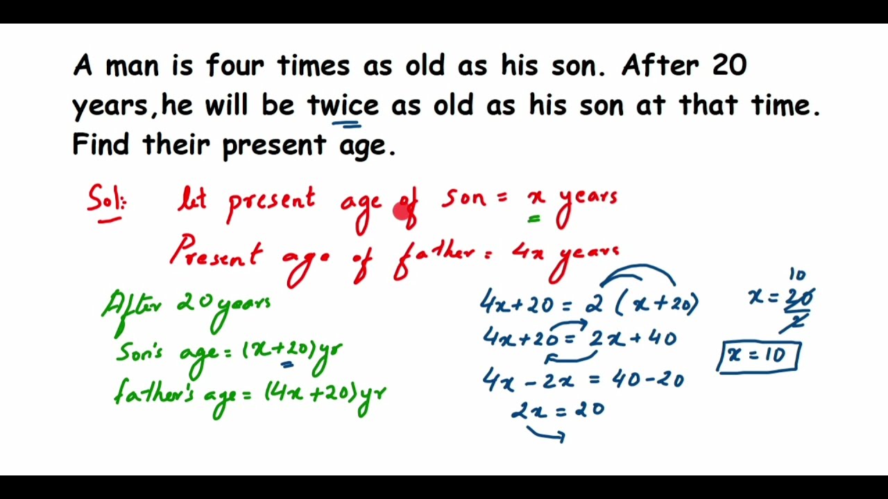 A Man Is 4 Times As Old As His Son After 20 Yrs he Will Be Twice As Old A Man Is 4 Times As Old As His Son After 20 Yrs he Will Be Twice As Old