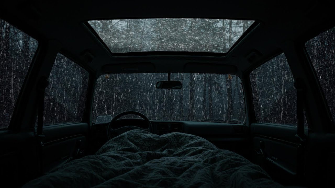 Rain Sounds & Thunder on Cozy Car ⛈️ Deep Sleep Therapy for Insomnia ...
