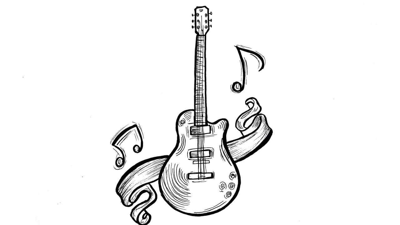 How to draw a guitar easy step by step || Guitar drawing tutorial - YouTube