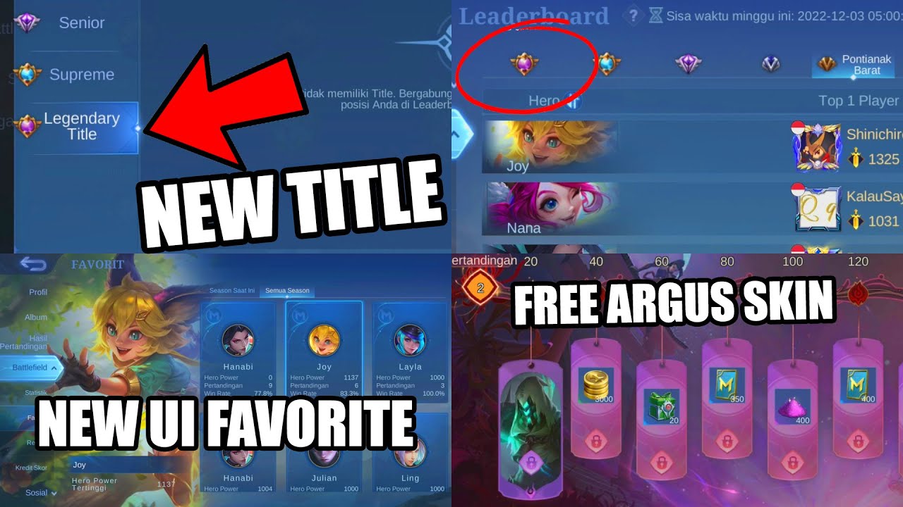 NEW TITLE " LEGENDARY TITLE", NEW UI FAVORITE HERO, FREE KLAIM ARGUS ...