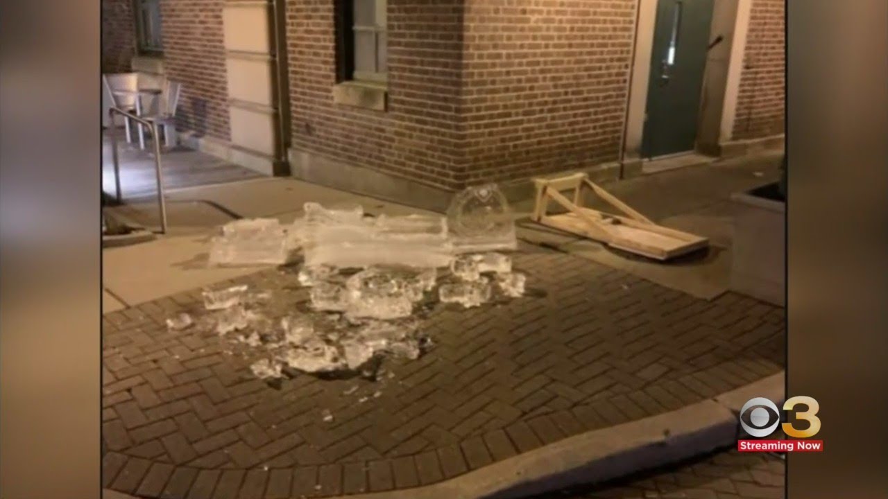 Police searching for vandals who smashed ice sculptures in Media - YouTube
