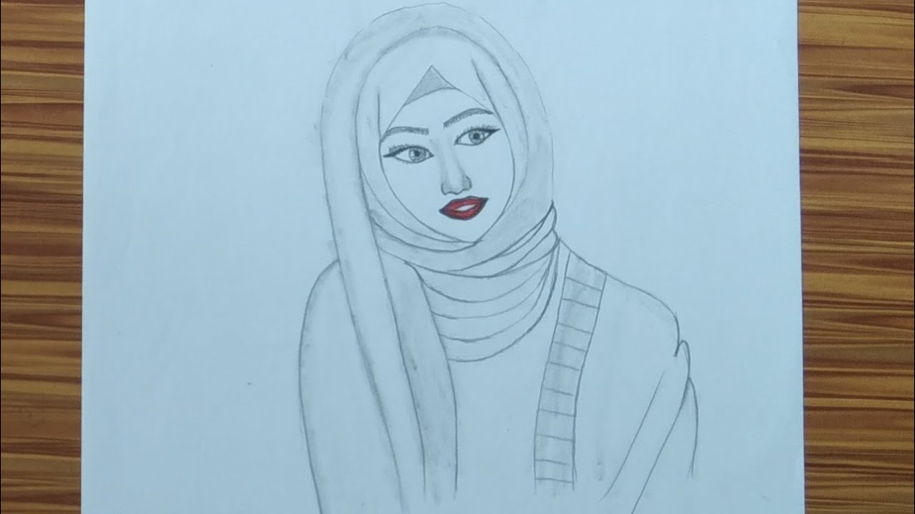 how to draw muslim girl drawings with hijabi pencil step by step - YouTube