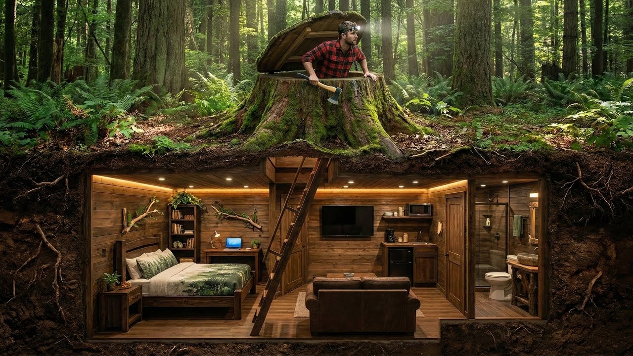 Building a house in the forest (ASMR) – A hidden basement house built ...