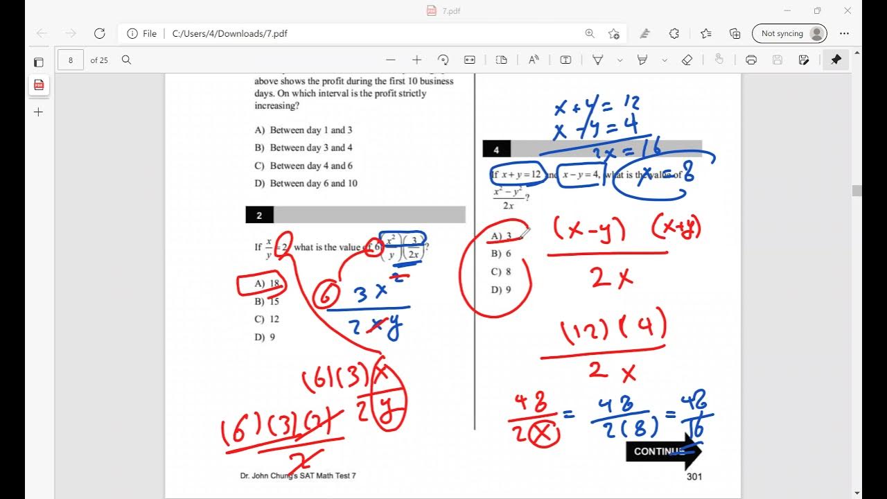 Math test 7 section 4 Mr Bayoumy Dr. John Chung SAT EST - YouTube