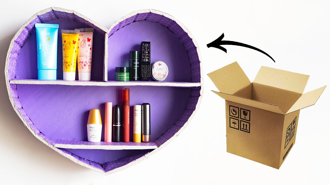 How to Make Makeup Shelves - Makeup Organizer using Cardboard ...