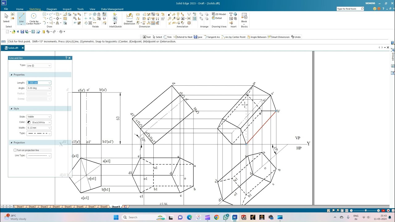 Orthographic Projection of Pentagonal Prism 02 - YouTube