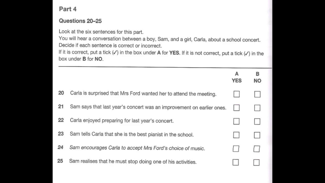 Listening B1, PET 7, Test 3, Part 4 - YouTube