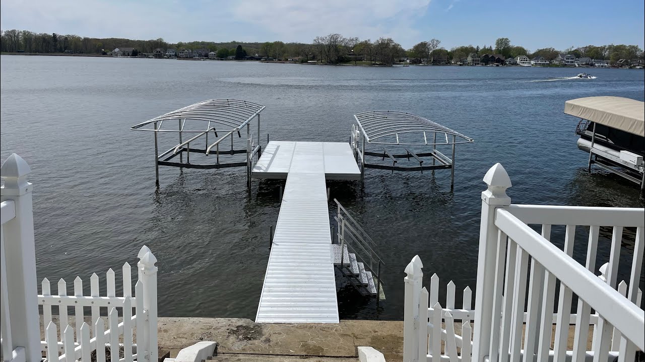 Installing new Hart Aluminum Pier (On Lake Manitou) - YouTube