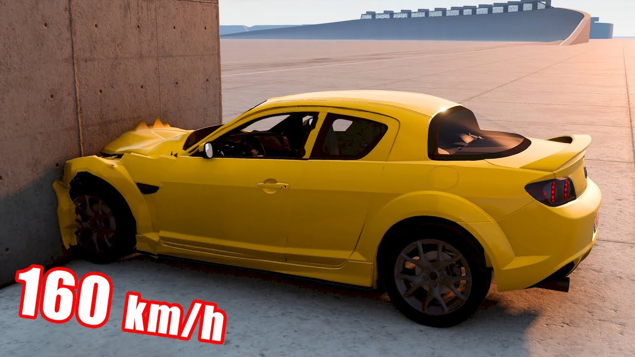 Mazda RX8 vs WALL at 100mph (160 kmh) CRASH - BeamNG Drive - YouTube