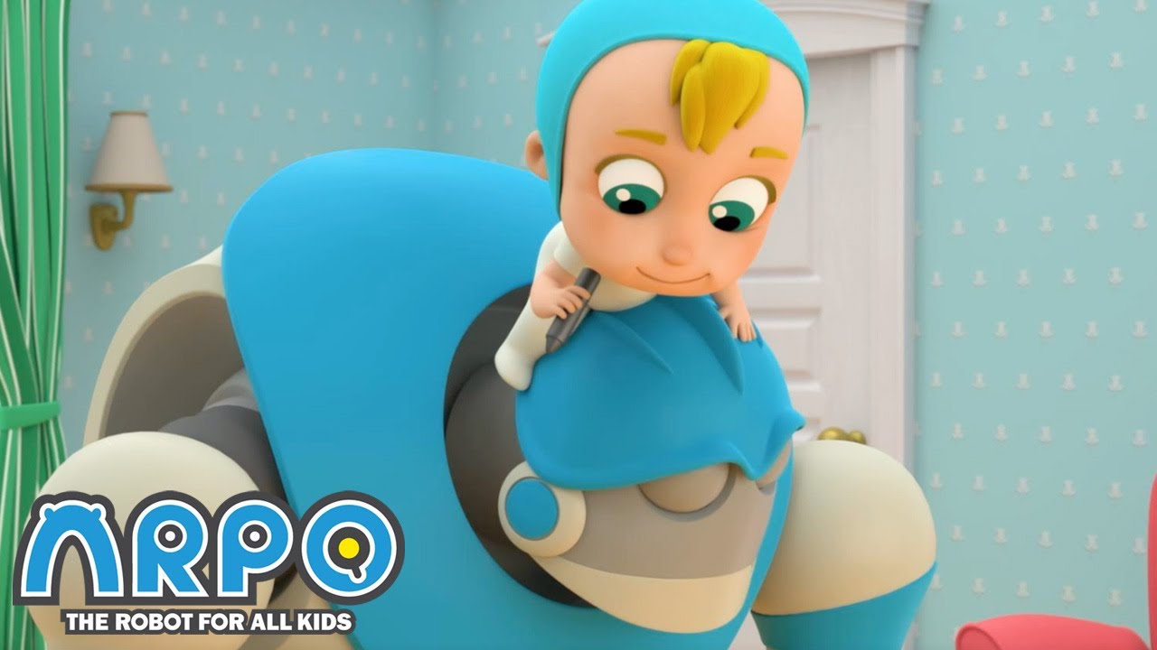 BABY DRAWING ON ROBOT!!! | Baby Cartoons for Kids | Arpo the Robot ...