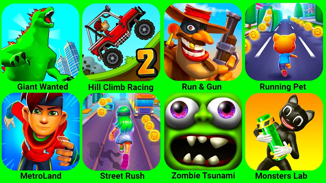 Giant Wanted, Hill Climb Racing 2, Run & Gun, Running Pet, Zombie ...