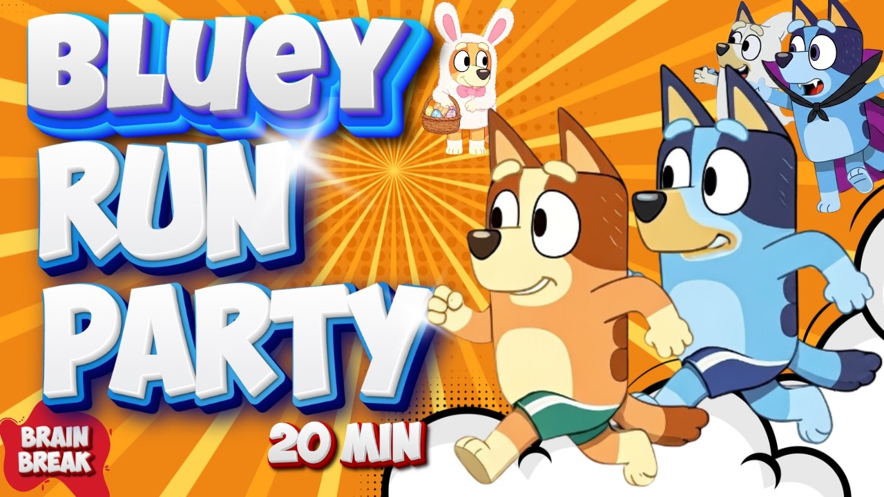 Bluey Run Party 🏃‍♂️🎉 | 20-Minute Kids Brain Break & PE Workout - YouTube