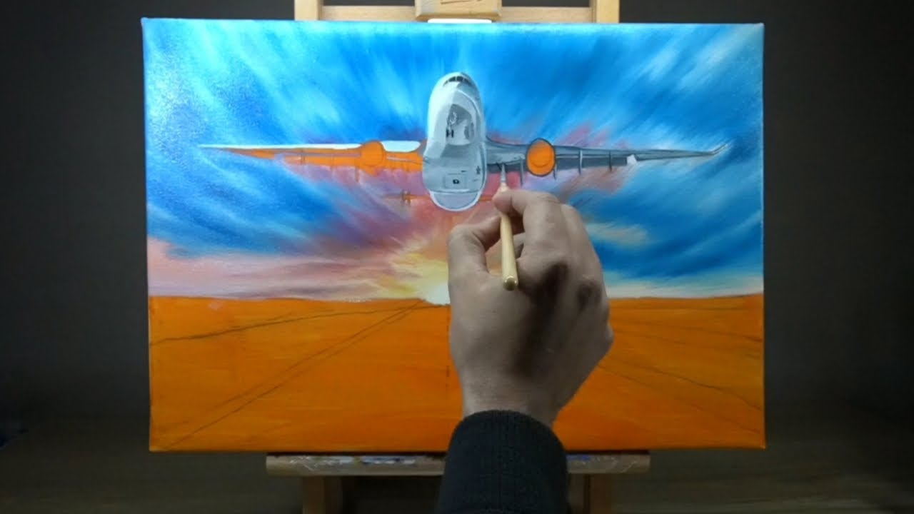 Painting Airplane Take off Motion / Oil Painting / Time lapse - YouTube