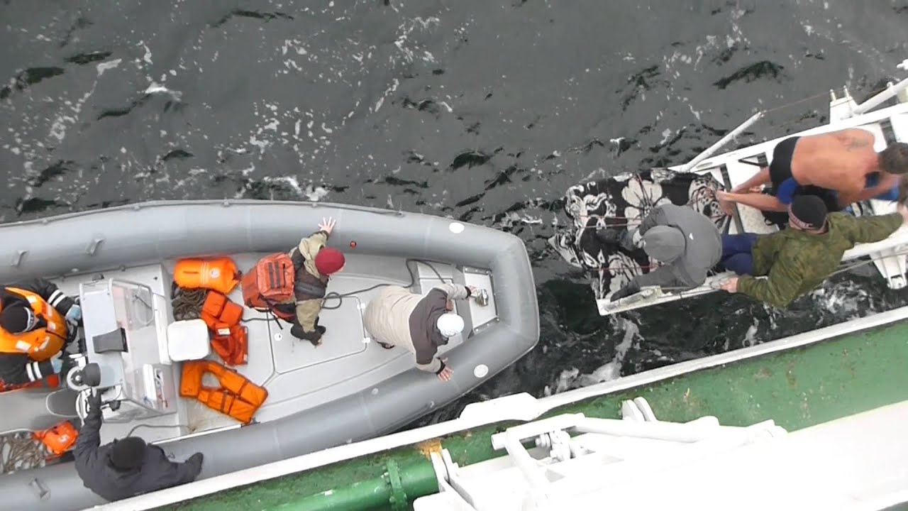 Bering Strait Swim - another example how to get off the boat - YouTube