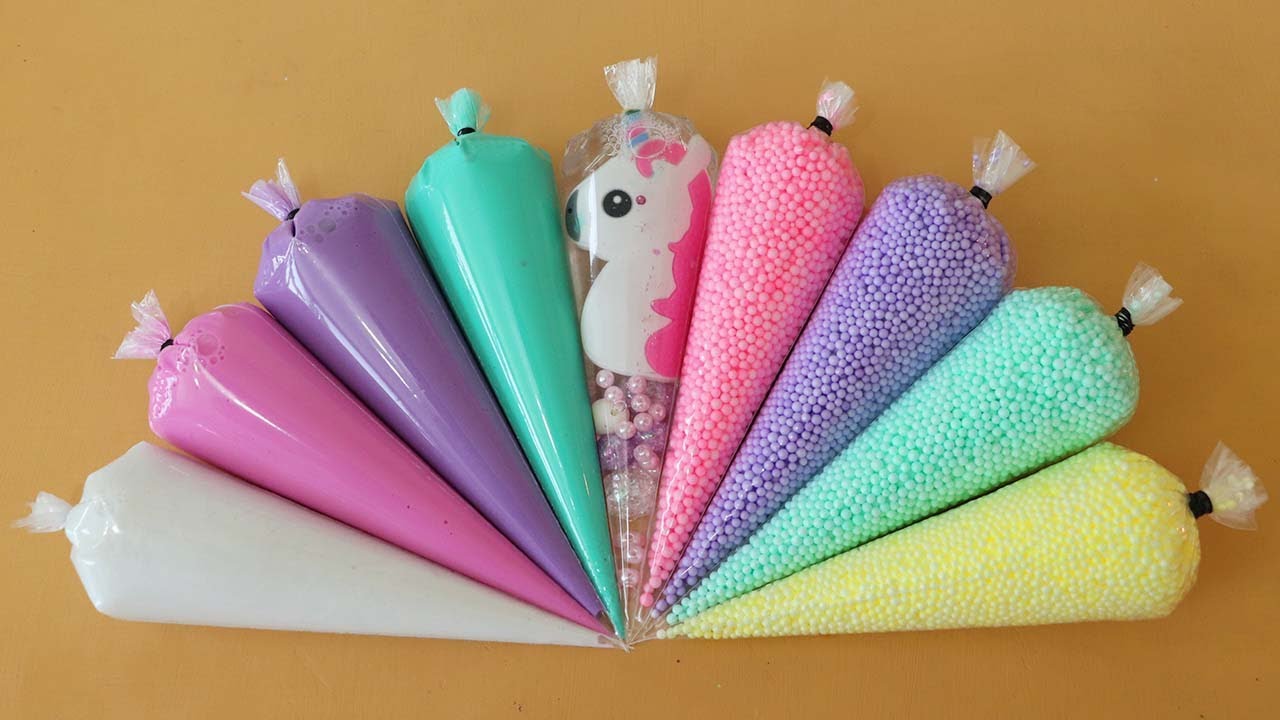 Making Unicorn Crunch Slime with Piping Bags! Most Satisfying Slime ...