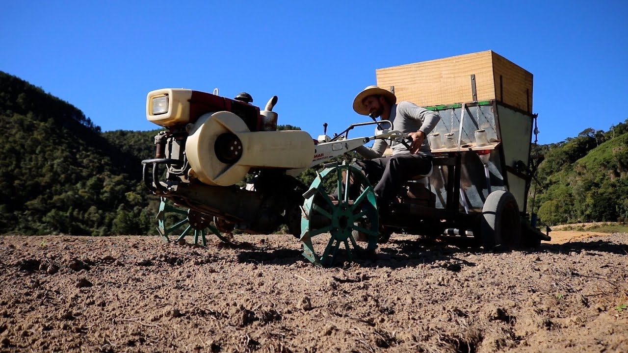 Agricultor cria máquina para semear cebola nos canteiros! - YouTube