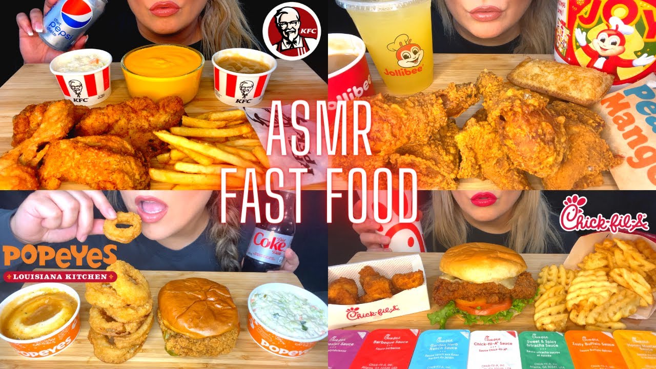 ASMR FAST FOOD MUKBANG | Popeyes, KFC, Chick-fil-a & Jollibee | EATING ...