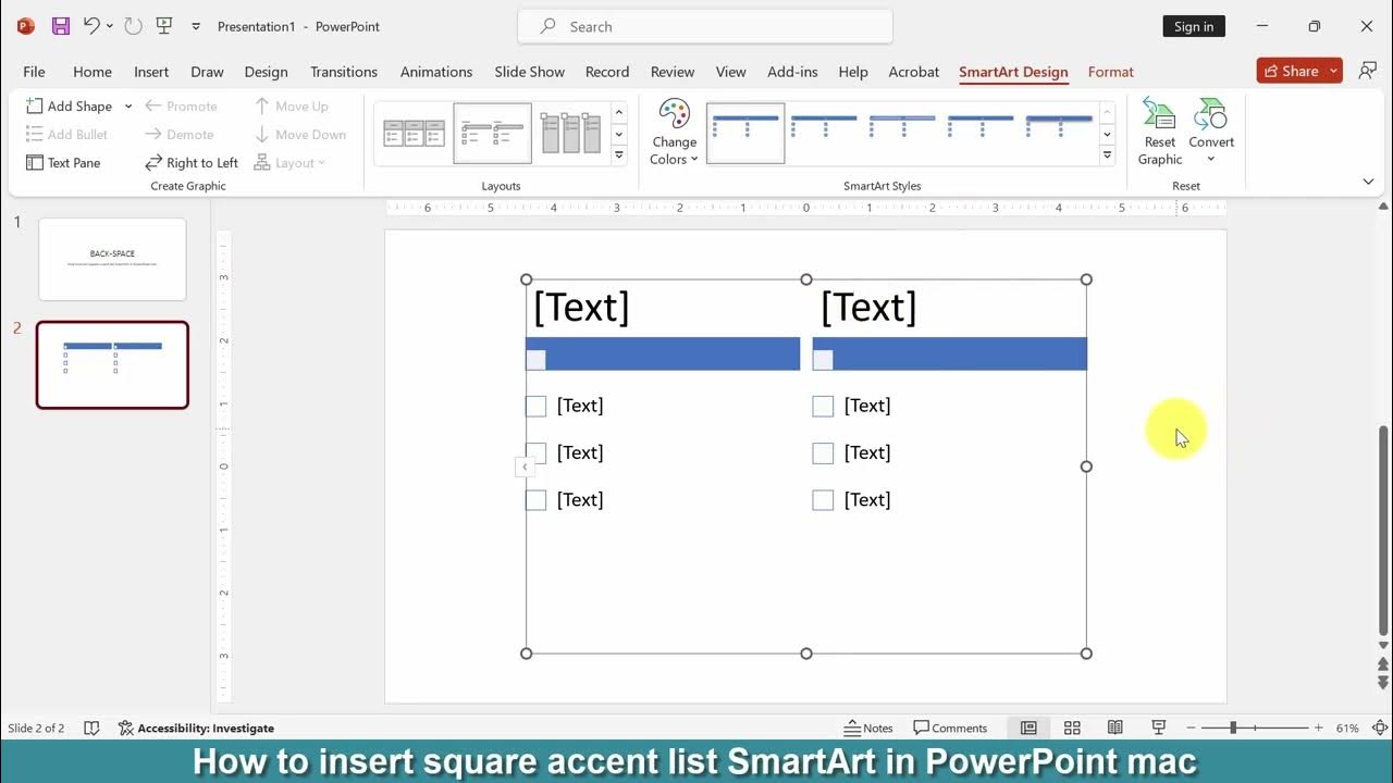 How to insert square accent list SmartArt in PowerPoint mac - YouTube