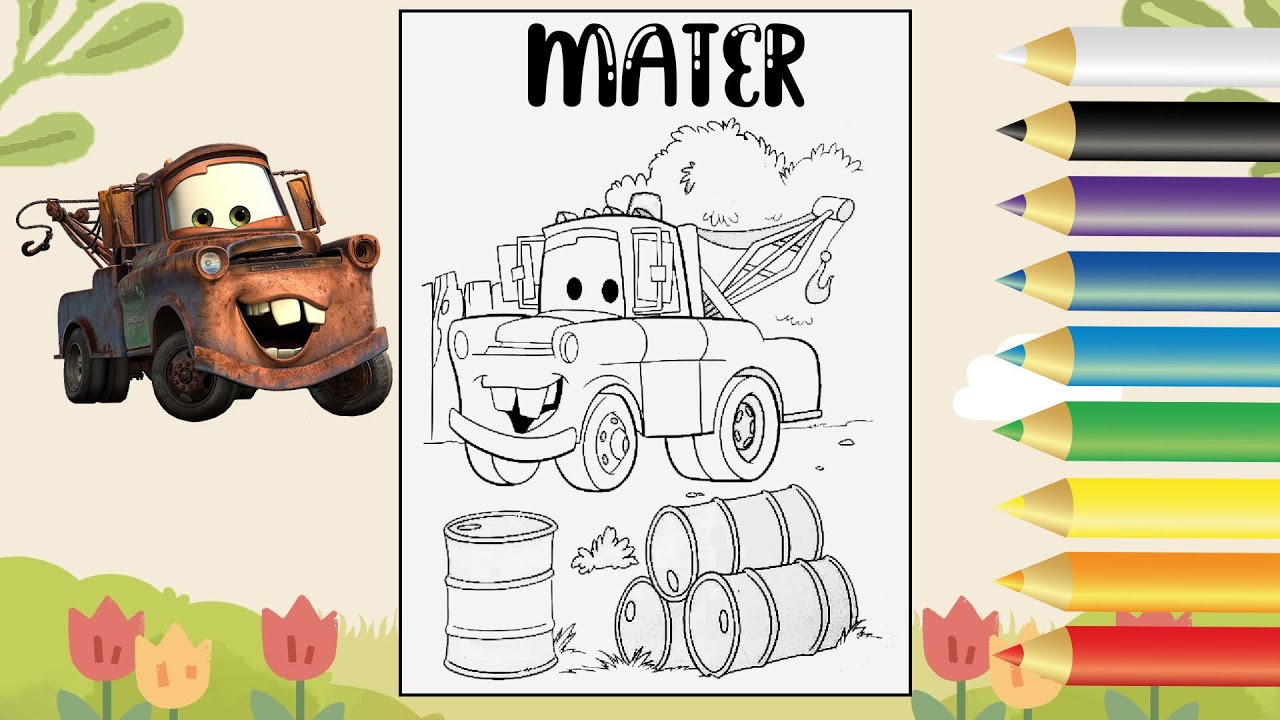 The process of coloring the Car Mater | Teach children to color Pixar ...