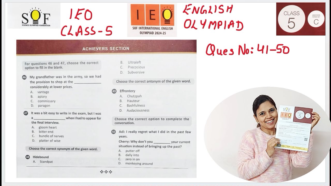 Class 5 English Olympiad 2024-25 Question Paper| Ques no 41-50| IEO ...