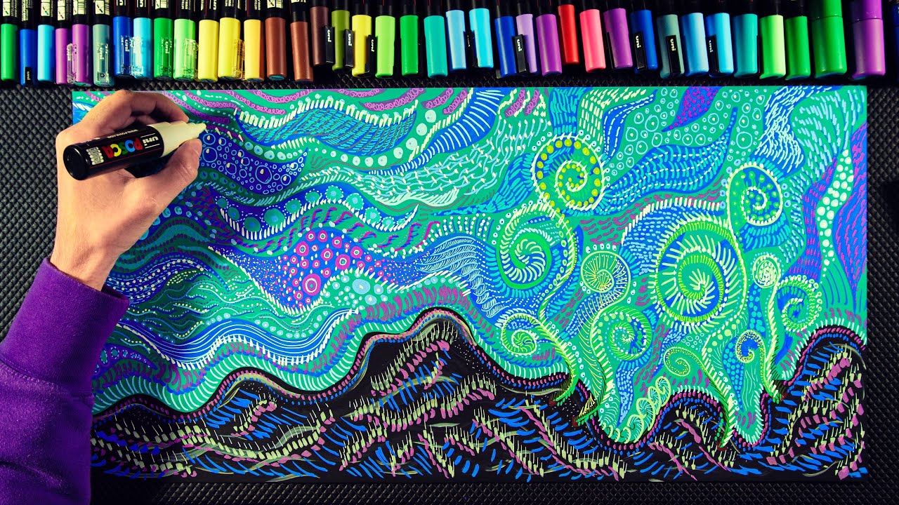 Drawing a background for my FISH Aquarium 🐠ASMR with POSCA - YouTube