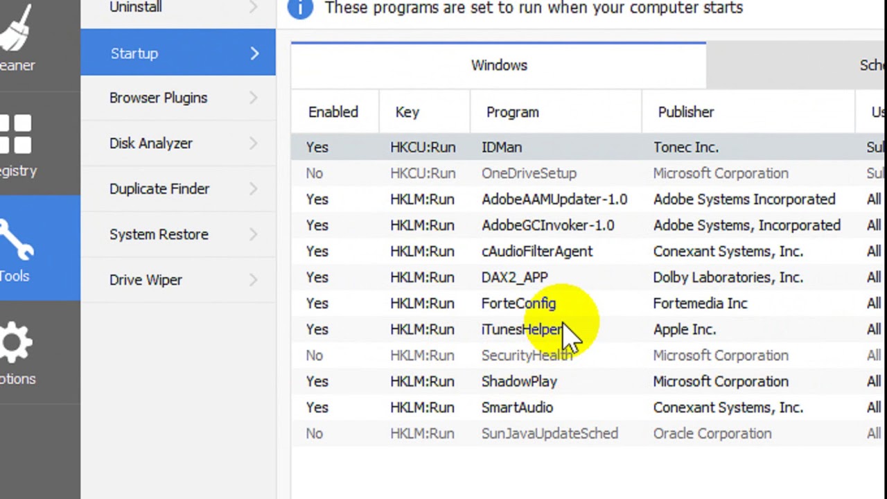 How to Disable Windows Startup Programs using CCleaner - YouTube