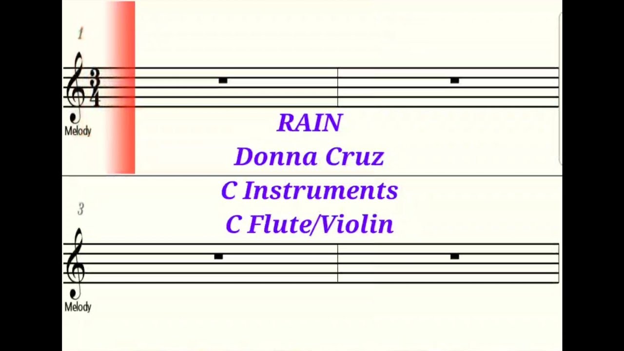 RAIN - C Instruments Flute/Violin - Play Along Sheet Music Backing ...