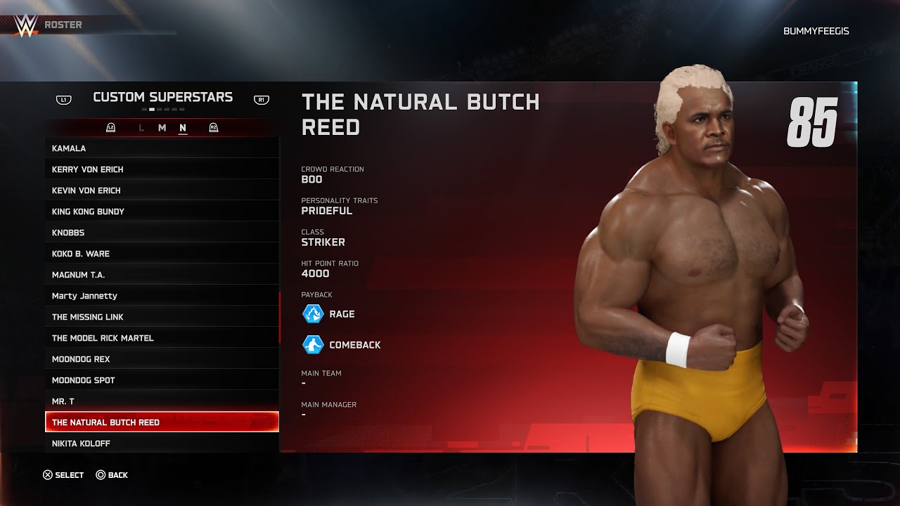 WWE2K25 CAW SEARCH THE NATURAL BUTCH REED - YouTube