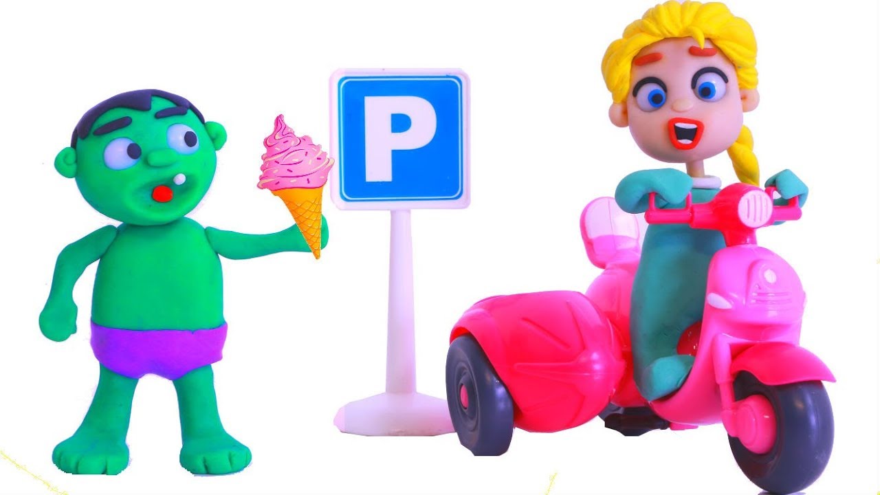 FROZEN ELSA RIDES IN HER PINK BIKE Spiderman, Hulk & Frozen Play Doh ...